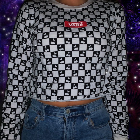 Vans | Tops | Vans Cropped Long Sleeve With Cherry Detailing | Poshmark